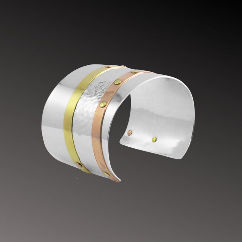 Unique Wide Sterling Silver Cuff With Mixed Metals - Etsy