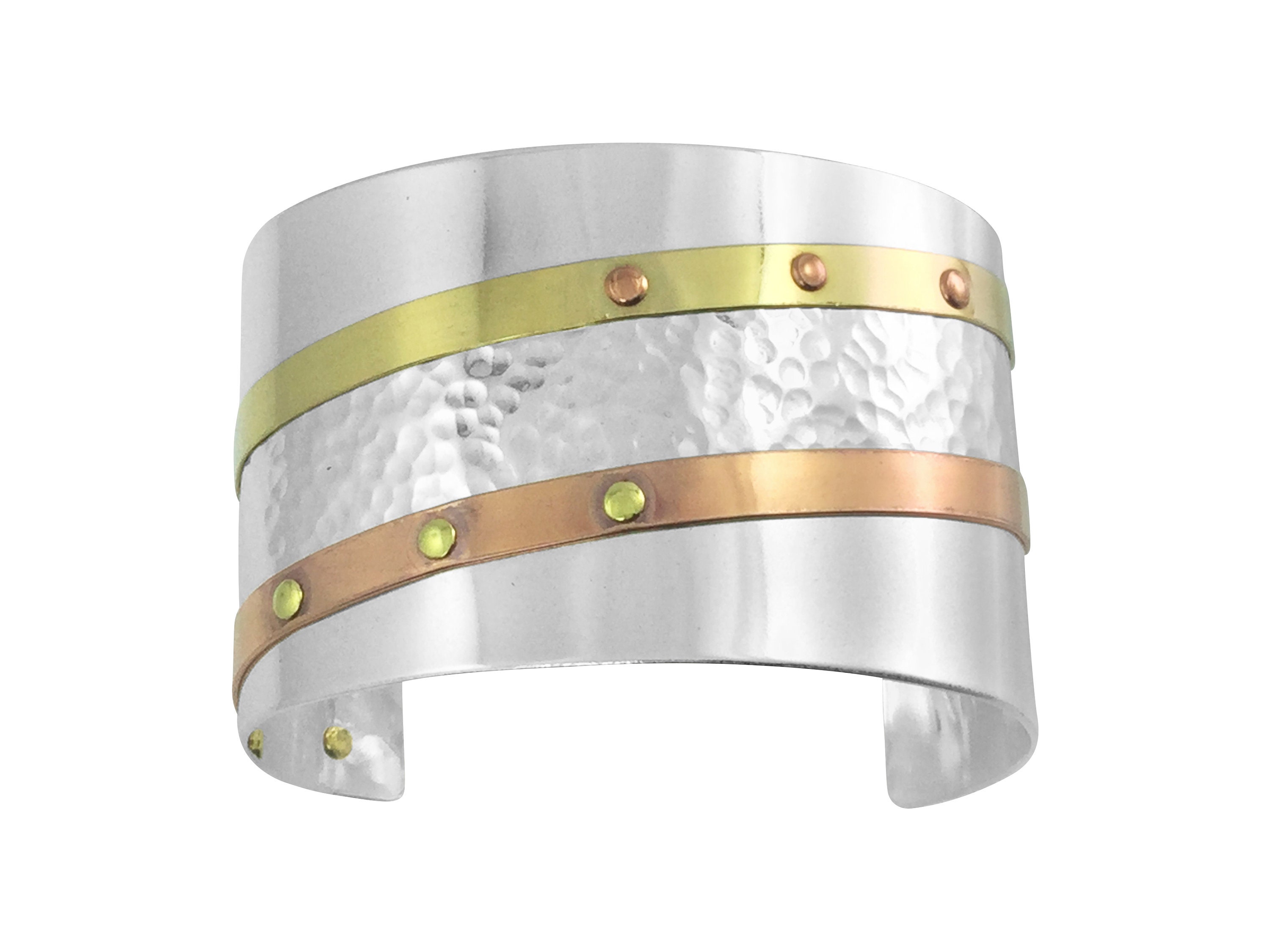 Unique Wide Sterling Silver Cuff With Mixed Metals - Etsy