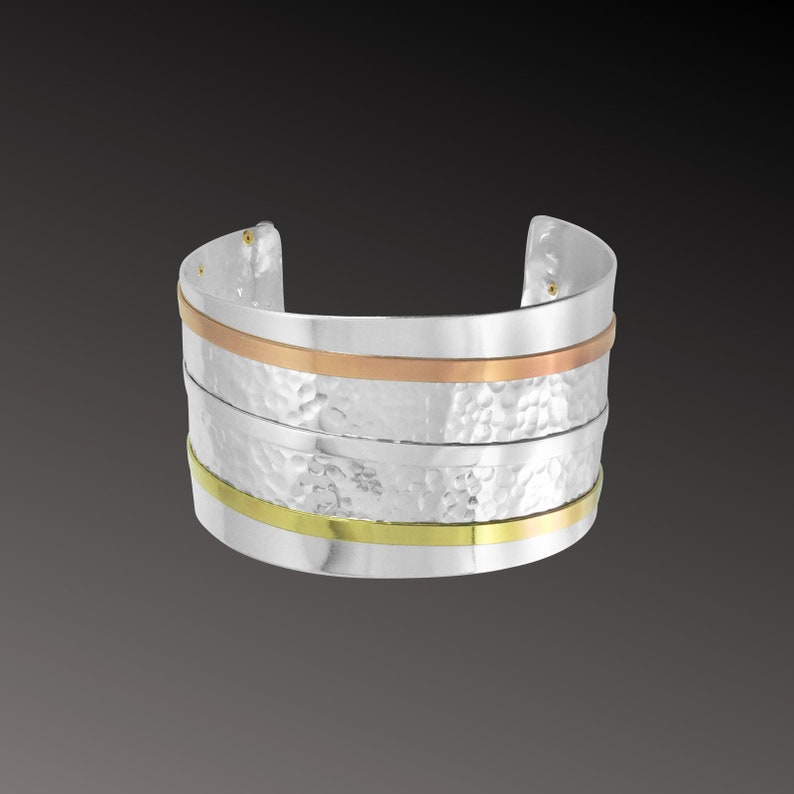Wide Cuff Bracelet Mixed Metals, Contemporary Cuff, Sterling Silver ...
