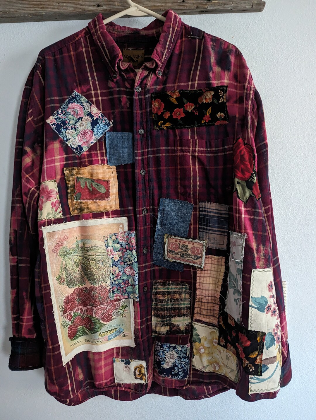 Bleach Distressed Flannel Shirt Men's Size 2XLT Flowers Raspberries - Etsy