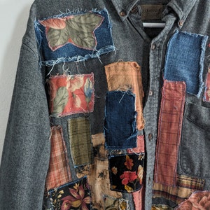 Upcycled Flannel Shirt Men's Size XL Medium Weight With Various Fabric ...