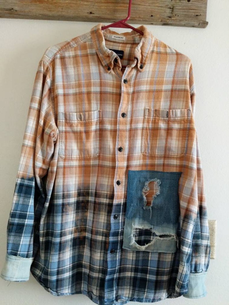Bleach Distressed Flannel Shirt Men's Size XLT Floral - Etsy