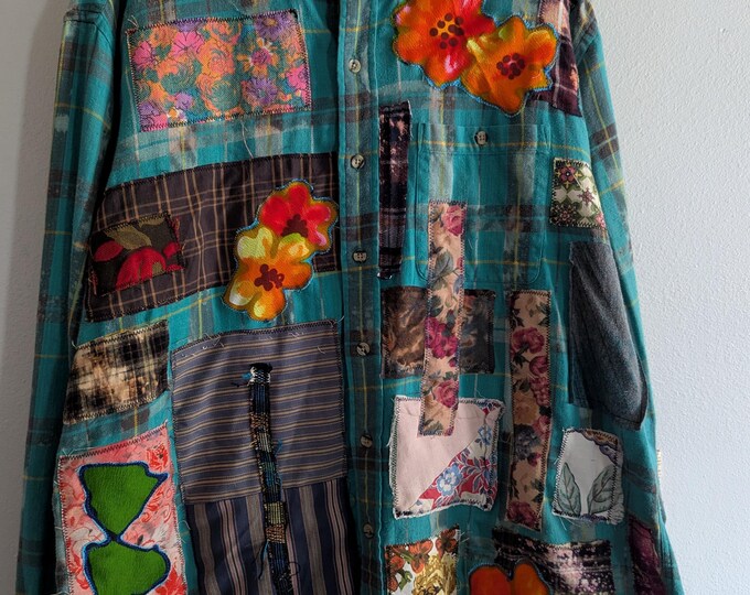 Bleach Dyed Flannel Shacket Upcycled Flannel Shirt Men's Size XL ...