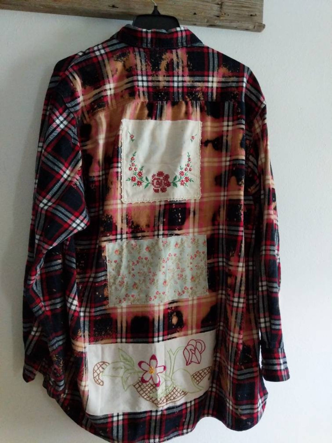 Bleach Distressed Flannel Shirt Men's Size XLT Vintage Fabric Floral ...