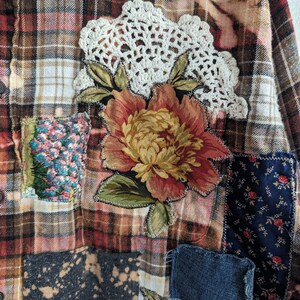 Bleach Dyed Flannel Shirt Men's Size XL Rust Dyed Patches Vintage Quilt ...
