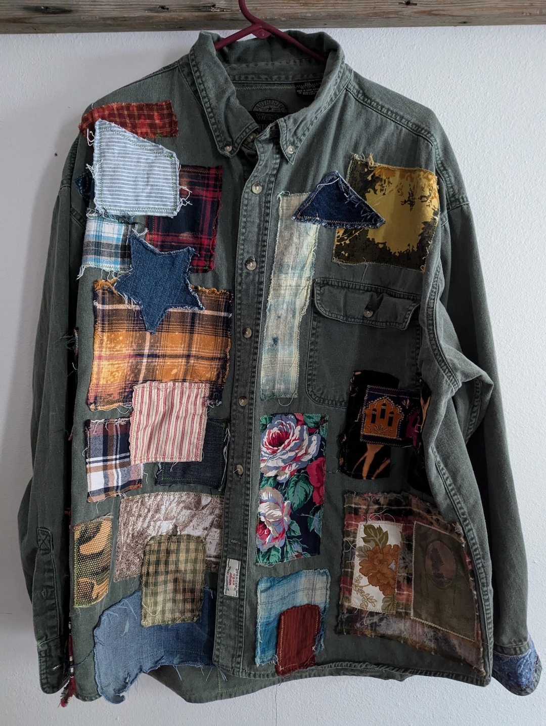 Green Cotton Shirt Men's Size XXL Upcycled Shacket "traveler" - Etsy