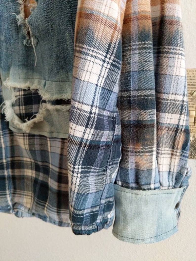 Bleach Distressed Flannel Shirt Men's Size XLT Floral - Etsy