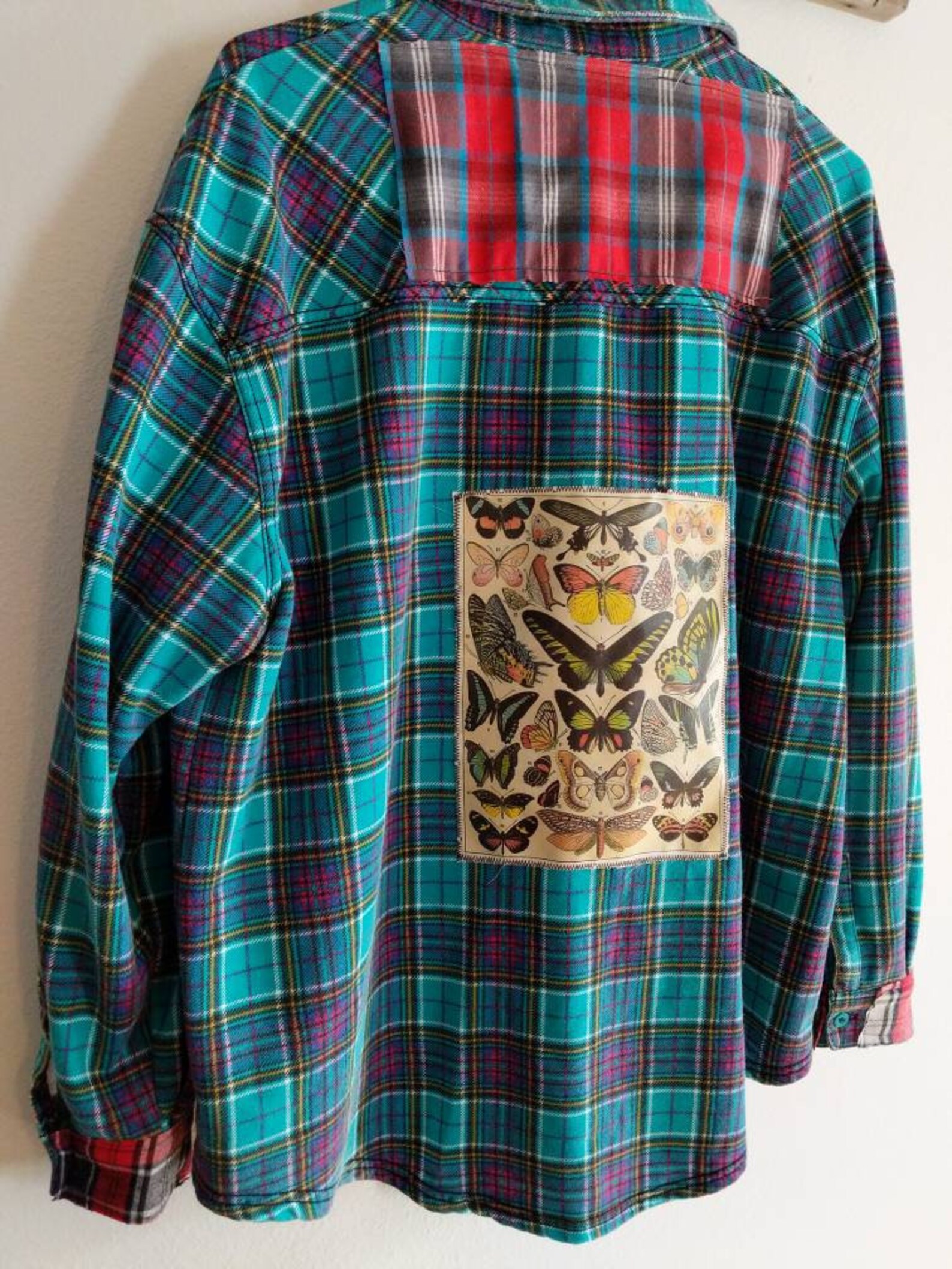 Upcycled Clothing Custom Fleece Shirt Flannel Patches Butterfly Back ...