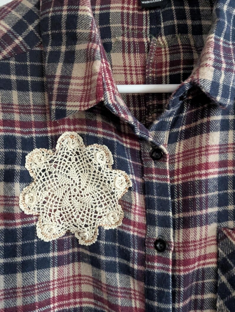 Upcycled Women's Flannel Shirt Vintage Dresden Plate Quilt Block ...