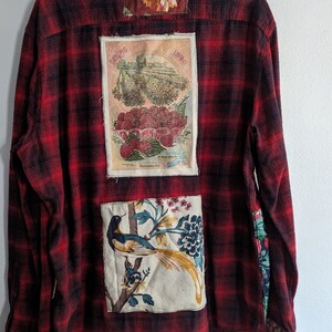 Red Flannel Shirt Vintage Raspberry Back Patch Men's Size XL Roses and ...