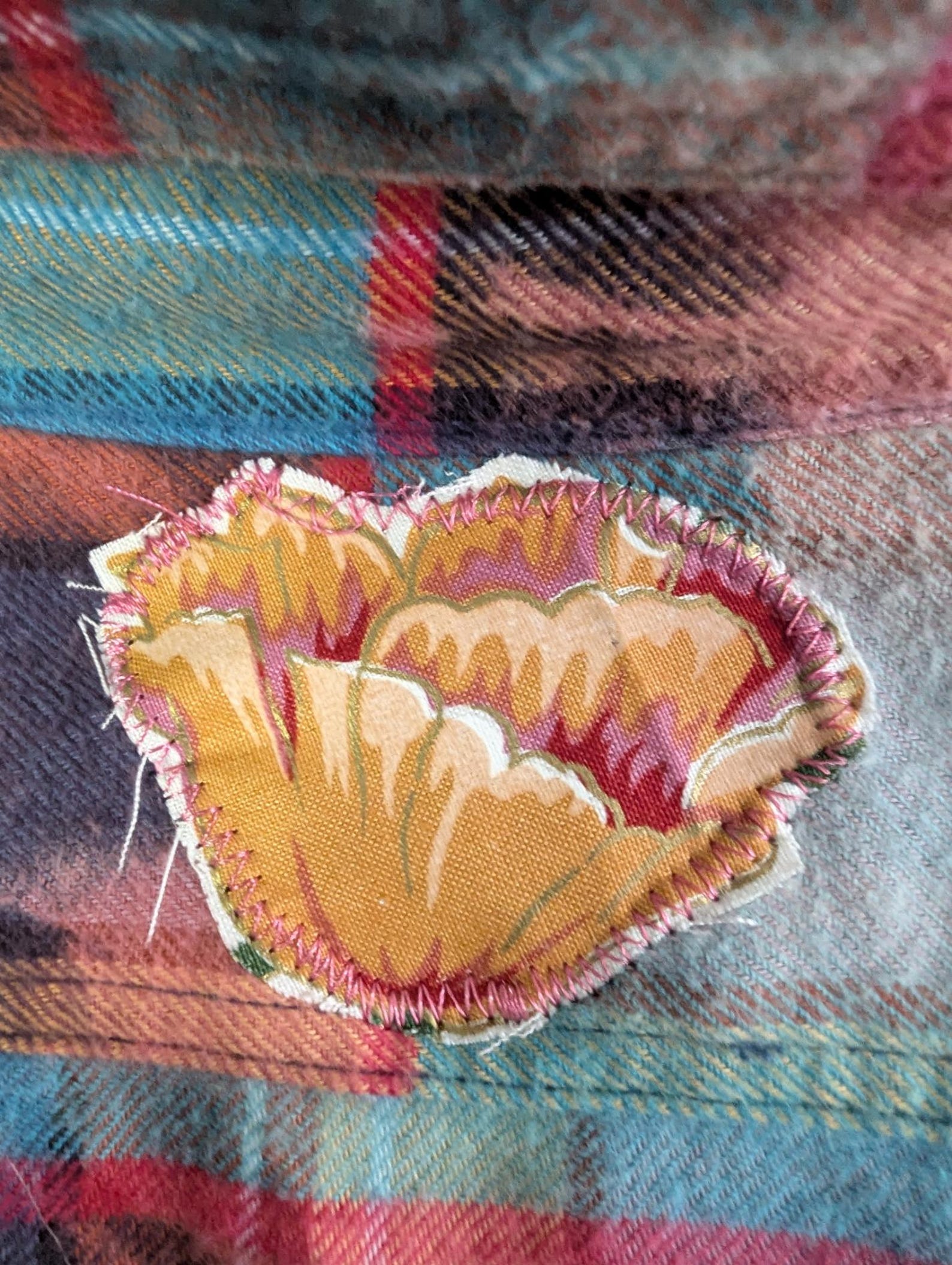 Bleach Distressed Flannel Shirt Men's Size XL Quilt and Floral Patches ...