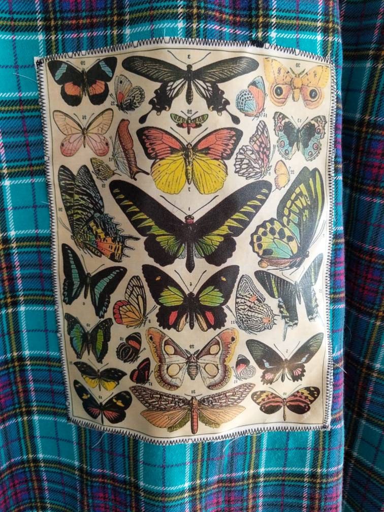 Upcycled Clothing Custom Fleece Shirt Flannel Patches Butterfly Back ...