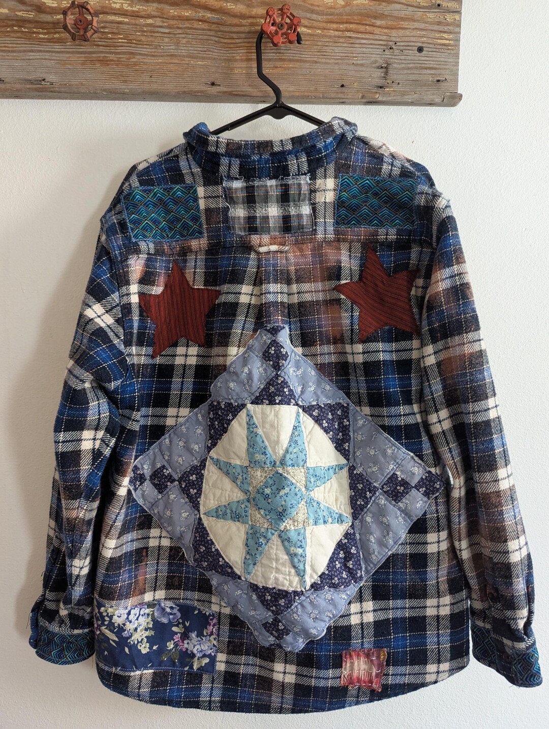 Heavy Weight Flannel Shirt Upcycled Shacket Men's Size XXL Stars and a ...