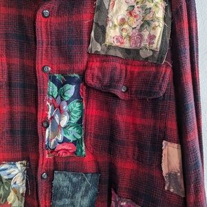 Red Flannel Shirt Vintage Raspberry Back Patch Men's Size XL Roses and ...