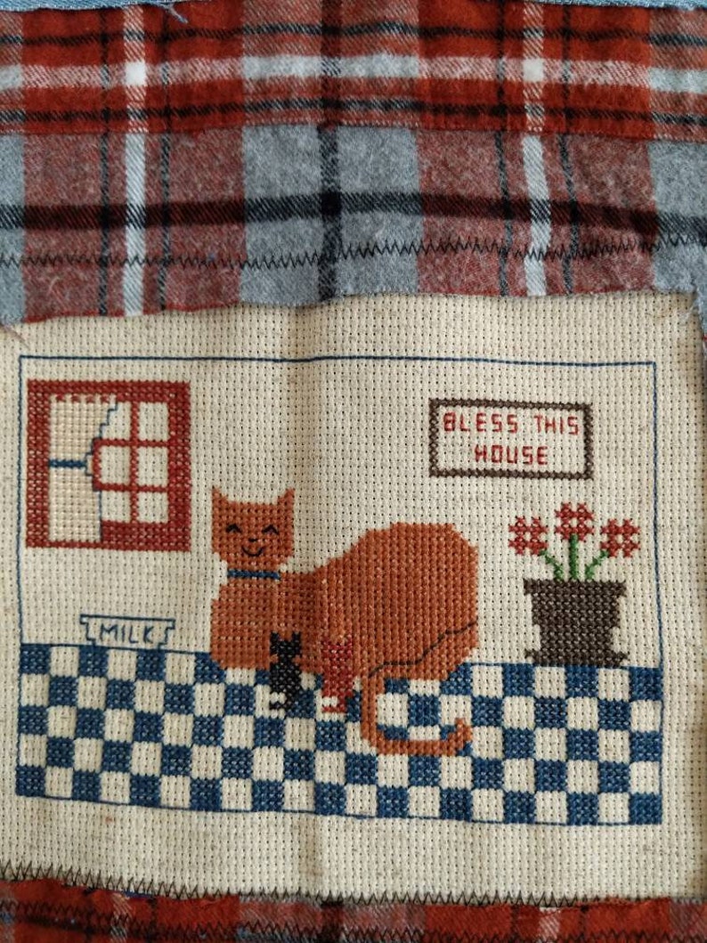 Zip up Flannel Shirt Jacket Vintage Cat Needlepoint Rust and - Etsy