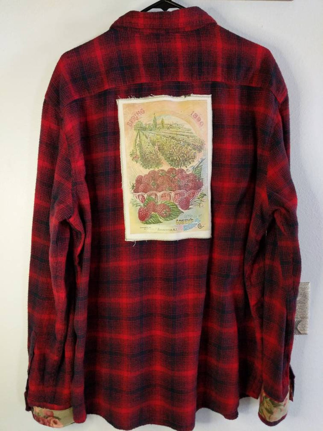 Red Flannel Shirt Vintage Raspberry Back Patch Men's Size - Etsy