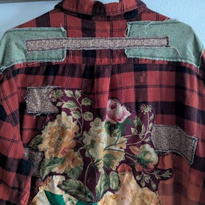 Bleach Dye Upcycled Flannel Shacket: XXL Tall Orange Plaid, Floral ...