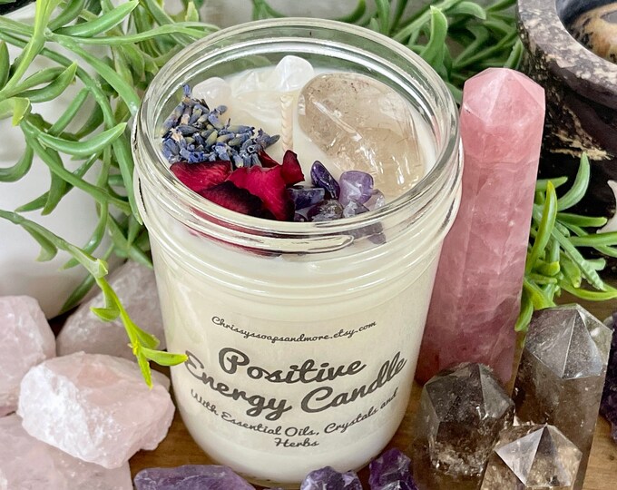 Positive Energy Candle 8oz - Crystal Candle - Aromatherapy Candle ...