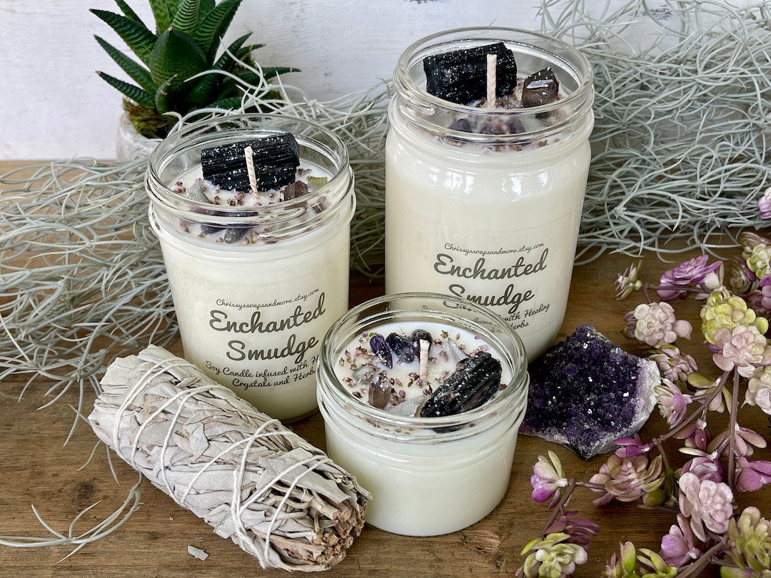 Enchanted Smudge Crystal Candle Soy Candle Cleansing Candle Protection ...