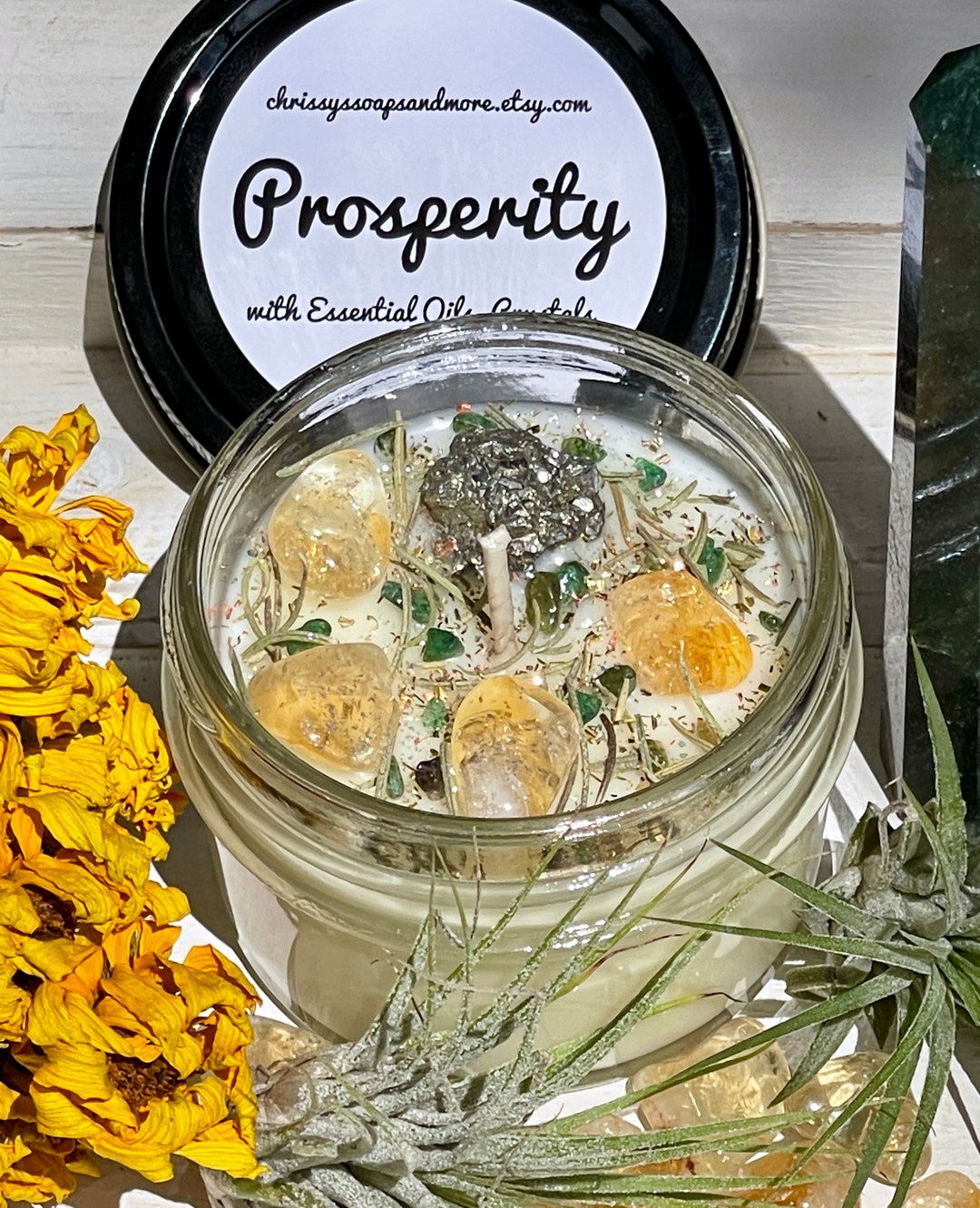 Prosperity Crystal Candle - Soy Candle - Good Luck - Fortune - Herb ...