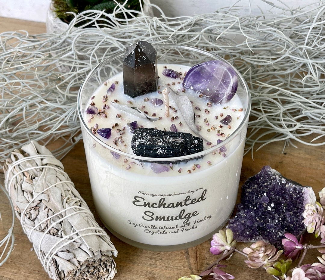Enchanted Smudge Crystal Candle Smokey Quartz Crystal - Etsy