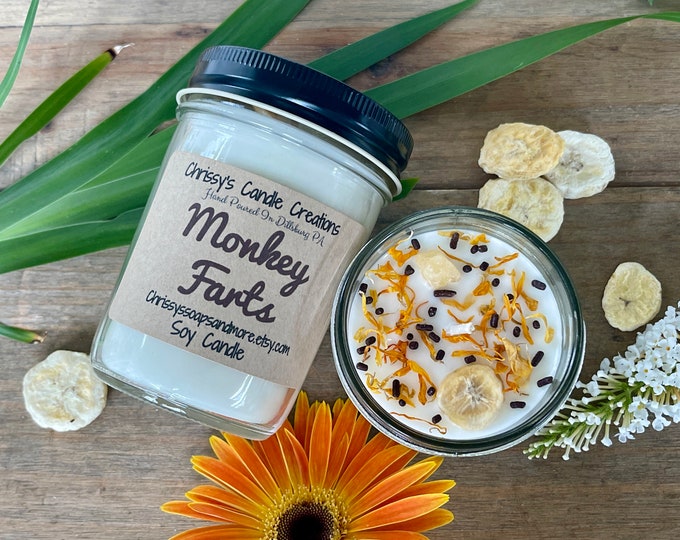 MONKEY FARTS Wood Wick 8oz Soy Candle. Mason Jar Candle. Crackle Candle ...