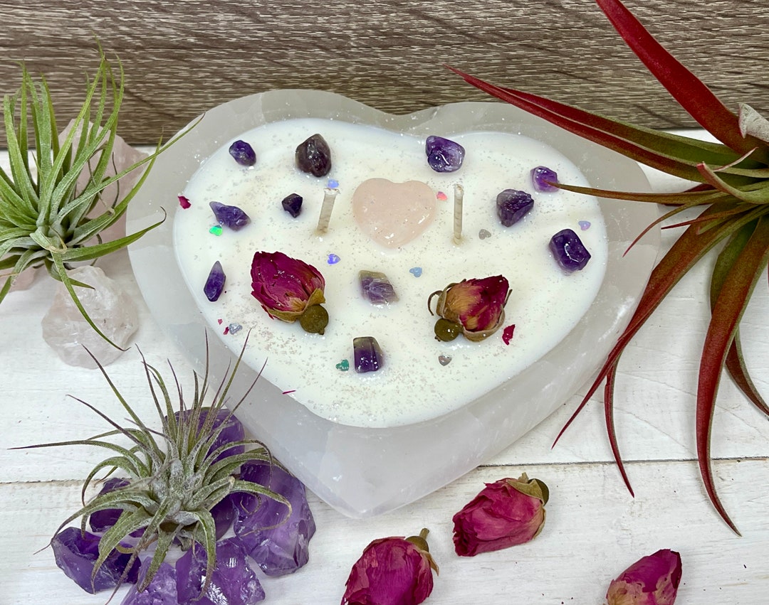 Love Spell Selenite Heart Crystal Bowl Candle Soy Candle Seduction ...