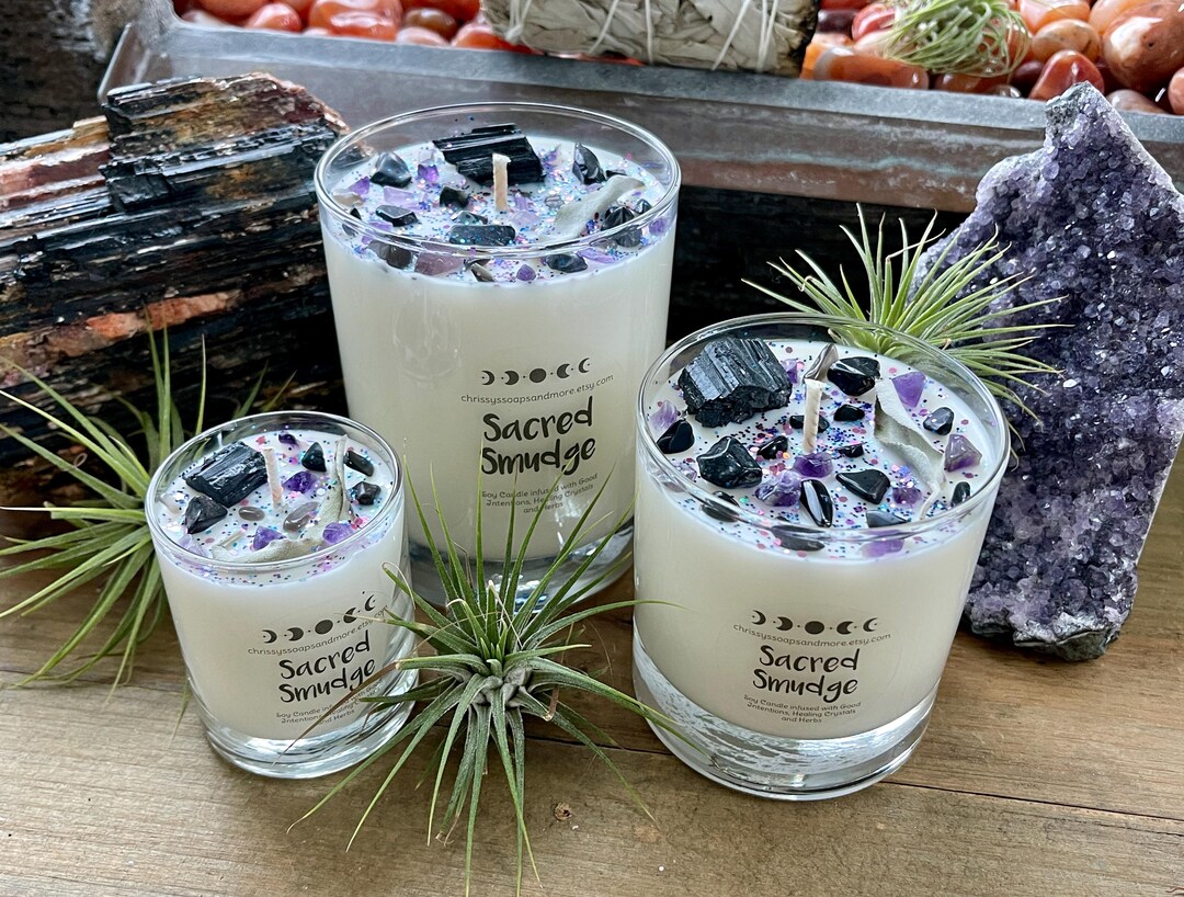 Crystal Sacred Smudge Soy Candle - Energy Clearing - Manifestation ...