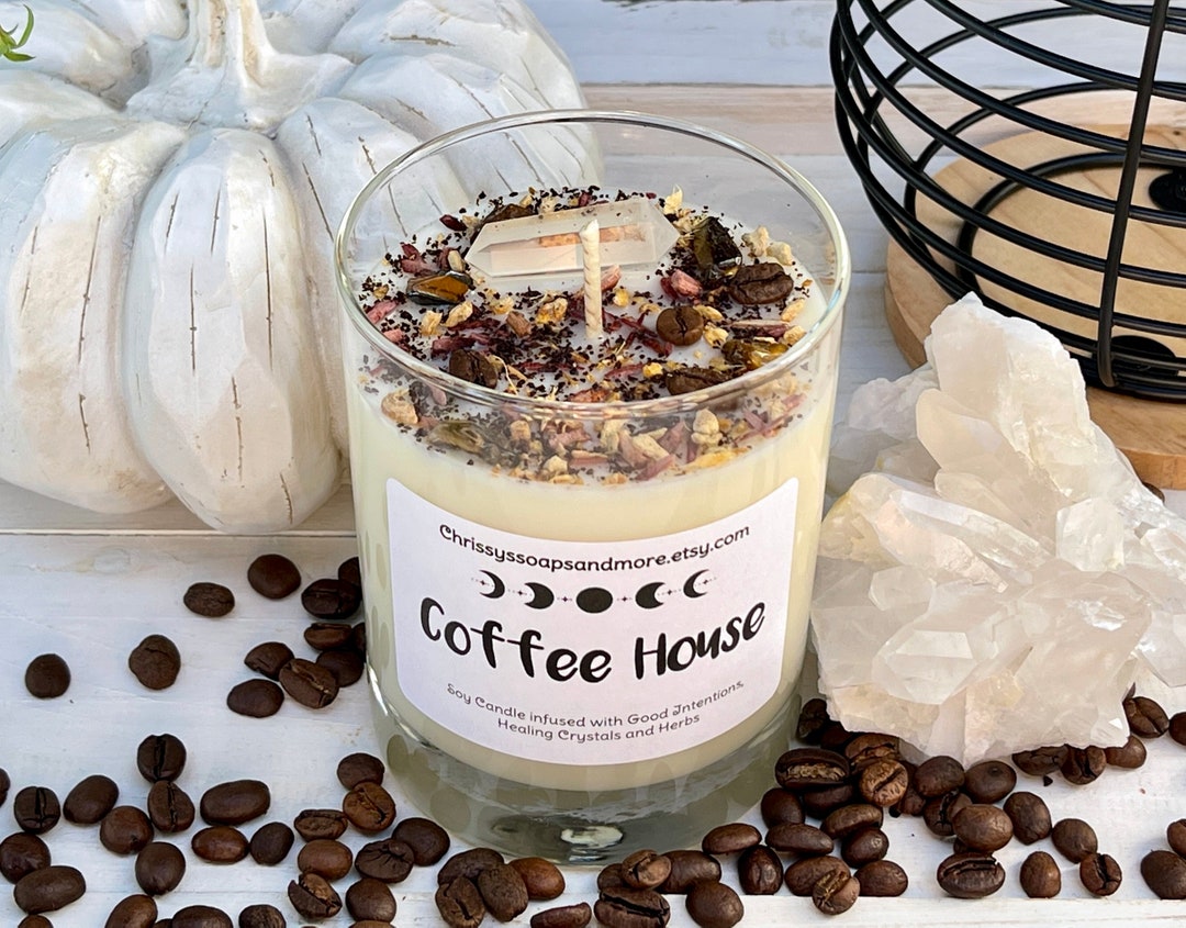 Coffee Scented Soy Candle: Healing Crystals and Herbs, Coffee Lover ...