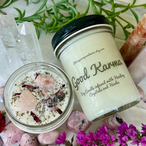 Good Karma Crystal Candle: Rose Quartz, Sunstone & Rhodonite Soy Candle ...
