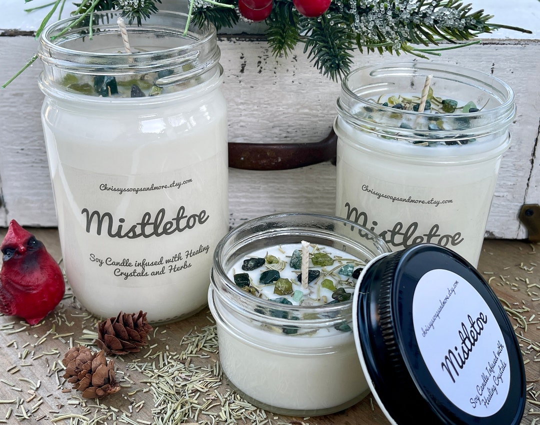 Mistletoe Crystal Candle - Yule Candle - Soy Candle - Christmas Candle ...