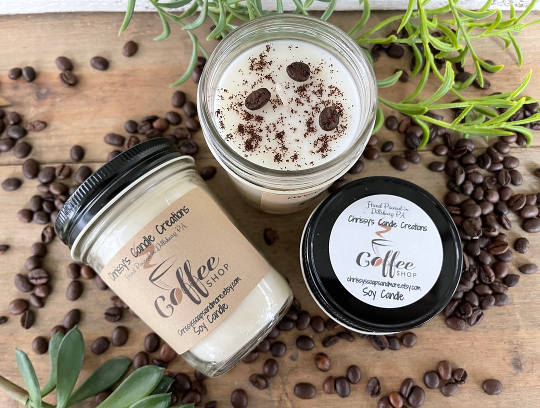 Coffee Shop Scented Soy Candles - Coffee Bean Handmade Candle - Coffee ...