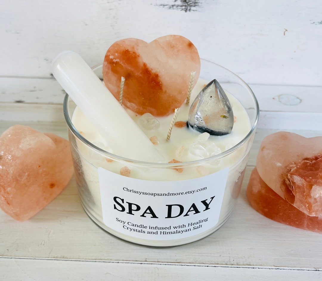 Spa Soy Wax Candle Relaxing Spa Day Candle Crystal Candles Sea Salt and ...