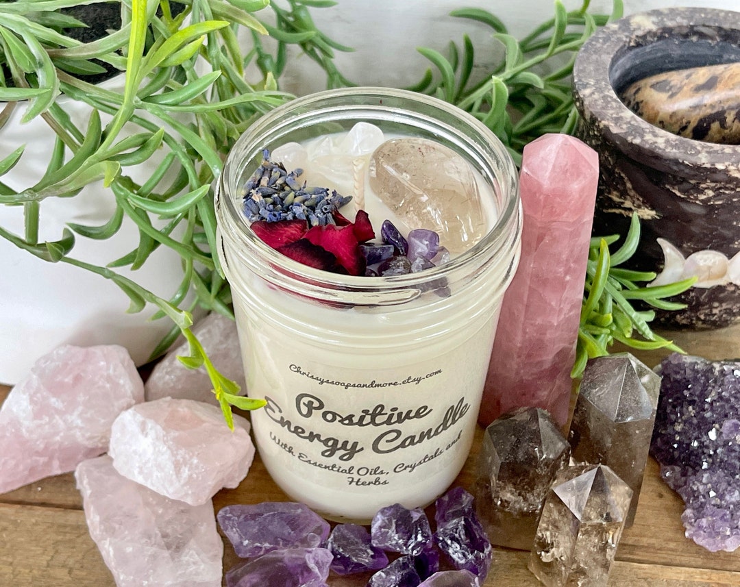 Positive Energy Candle 8oz - Crystal Candle - Aromatherapy Candle ...