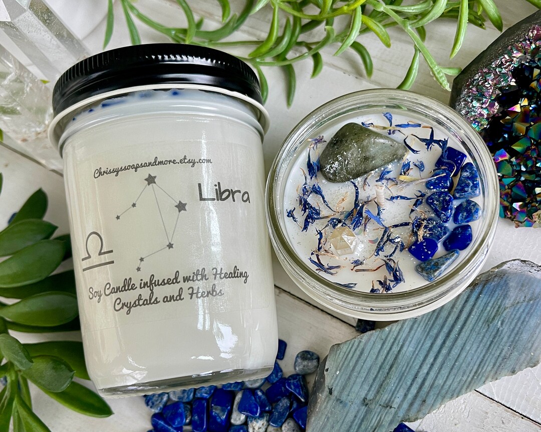 Libra Zodiac Crystal Candle - Horoscope Candle - Astrology Candle ...