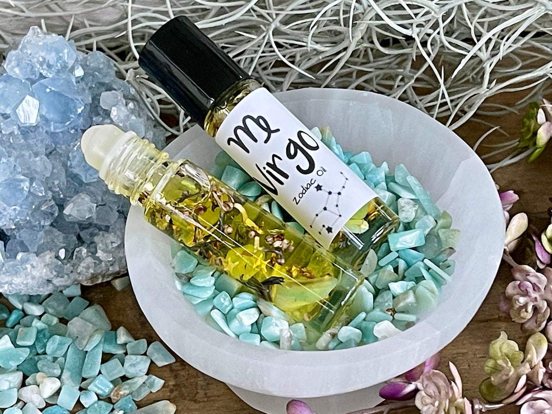 Virgo Zodiac Crystal Infused Perfume Oil Healing Crystals Roller Bottle ...