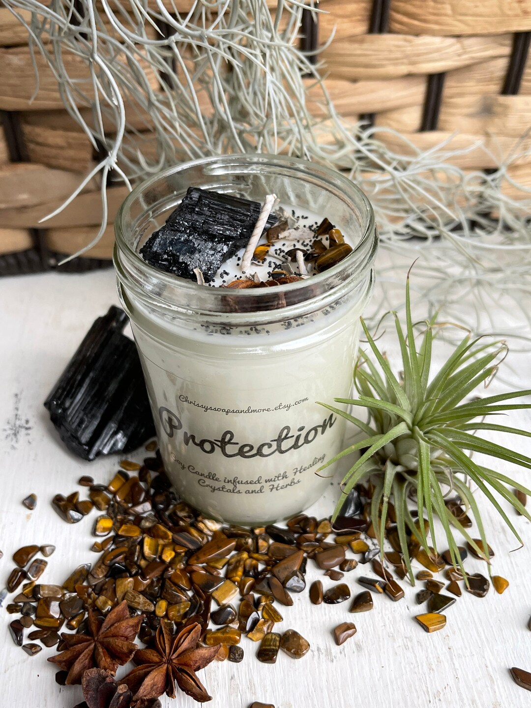Protection Crystal Candle - Soy Candle - Energy Cleansing - Good Vibes ...