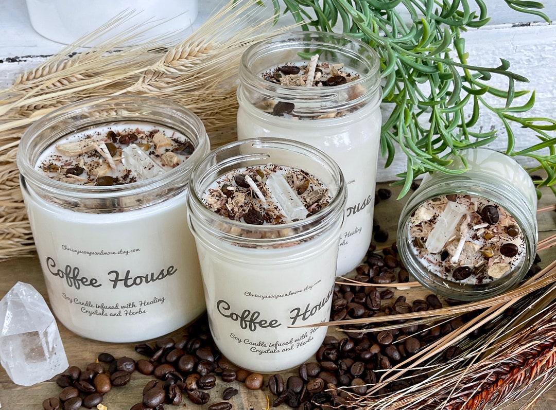 Coffee House Crystal Candle - Soy Candle - Healing Crystals and Herbs ...