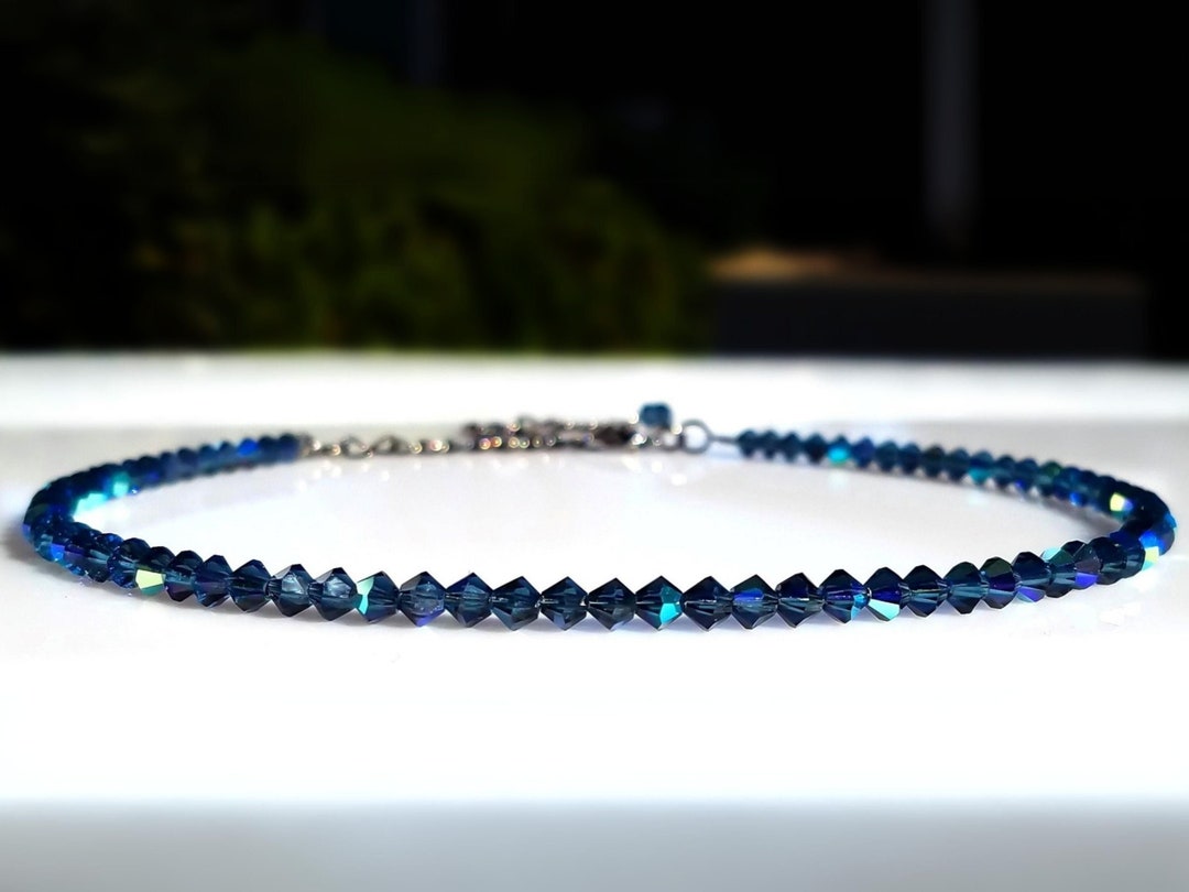 Dark Blue Crystal Bracelet, Preciosa Crystal Bracelet, Montana AB Glass ...