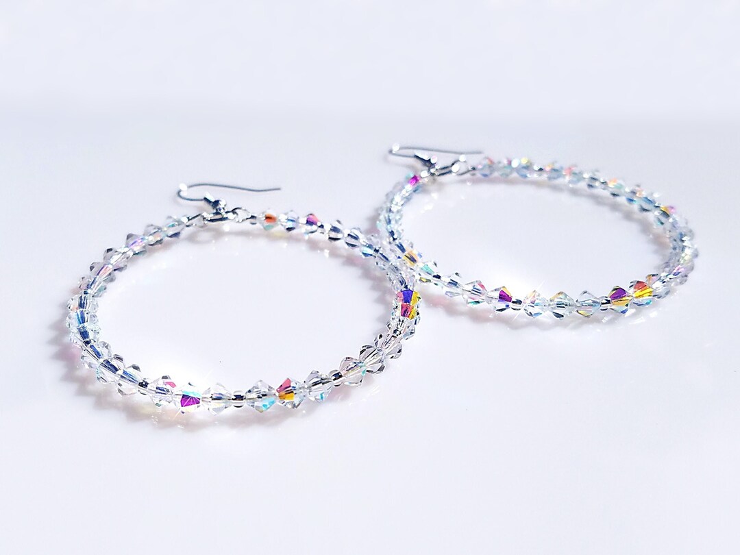Crystal Hoop Earrings - Sparkly AB Dangle Hoops, Crystal Beaded Hoops ...