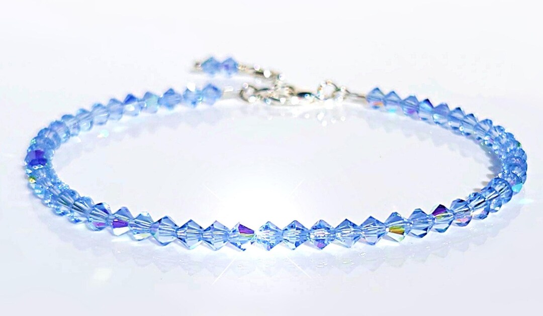 Long Light Blue Crystal Necklace, Iridescent Sparkly Blue Necklace ...