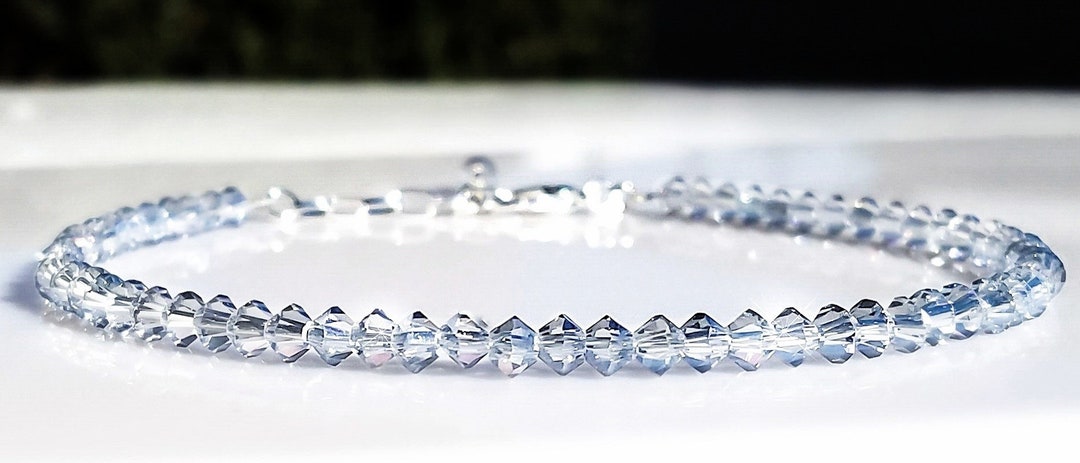 Light Blue Crystal Necklace/ Long Sparkly Crystal Beaded Necklace ...
