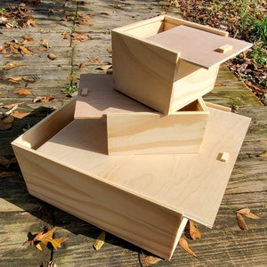 Small Square Wooden Gift Box / Wood Box With Sliding Lid - Etsy