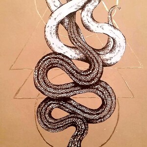 Balance // Snakes With Geometric Shapes // Two Color Screen Print ...