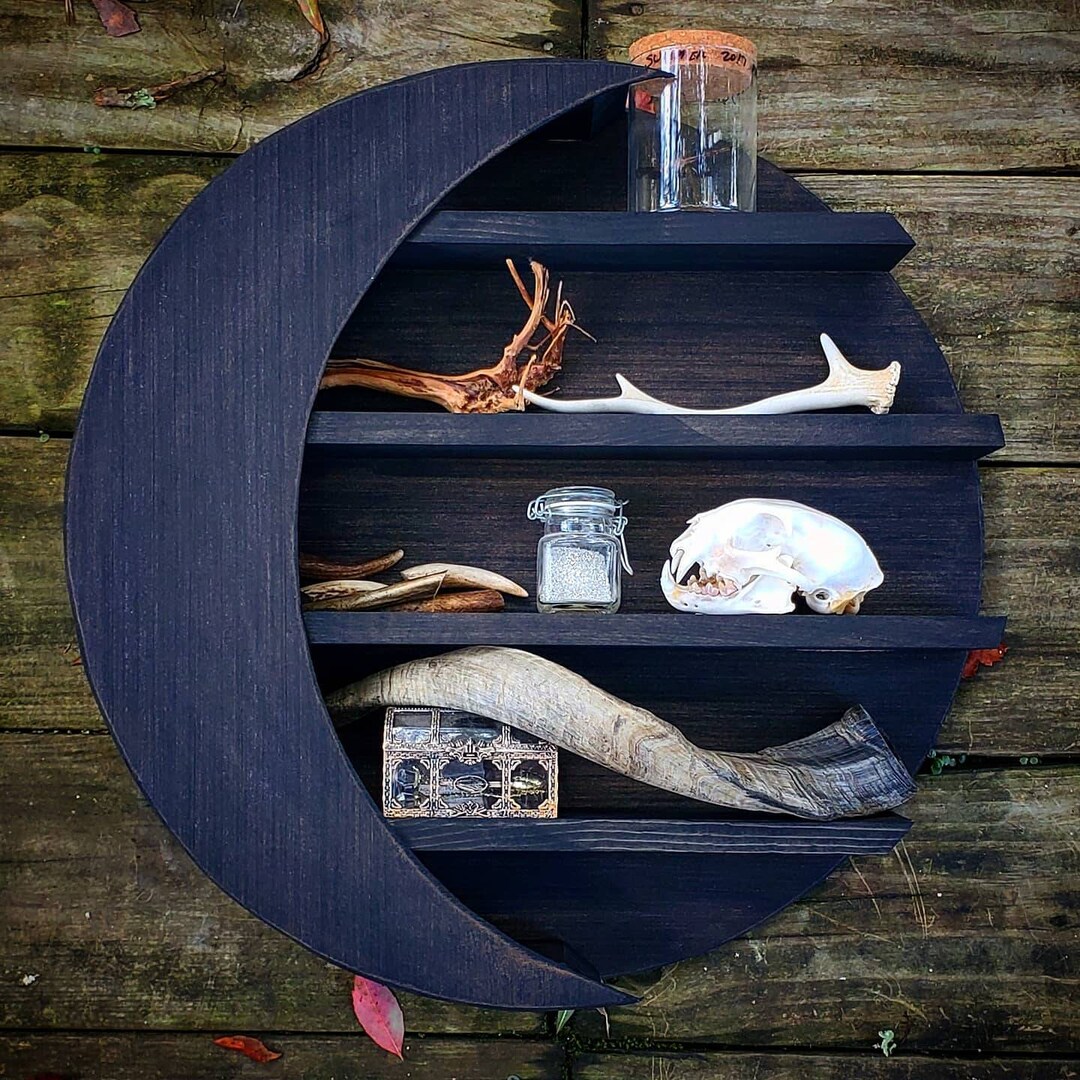 Large Wooden Moon Shelf - 22” Inch - Crystal Display - Moon Phase Shelf ...
