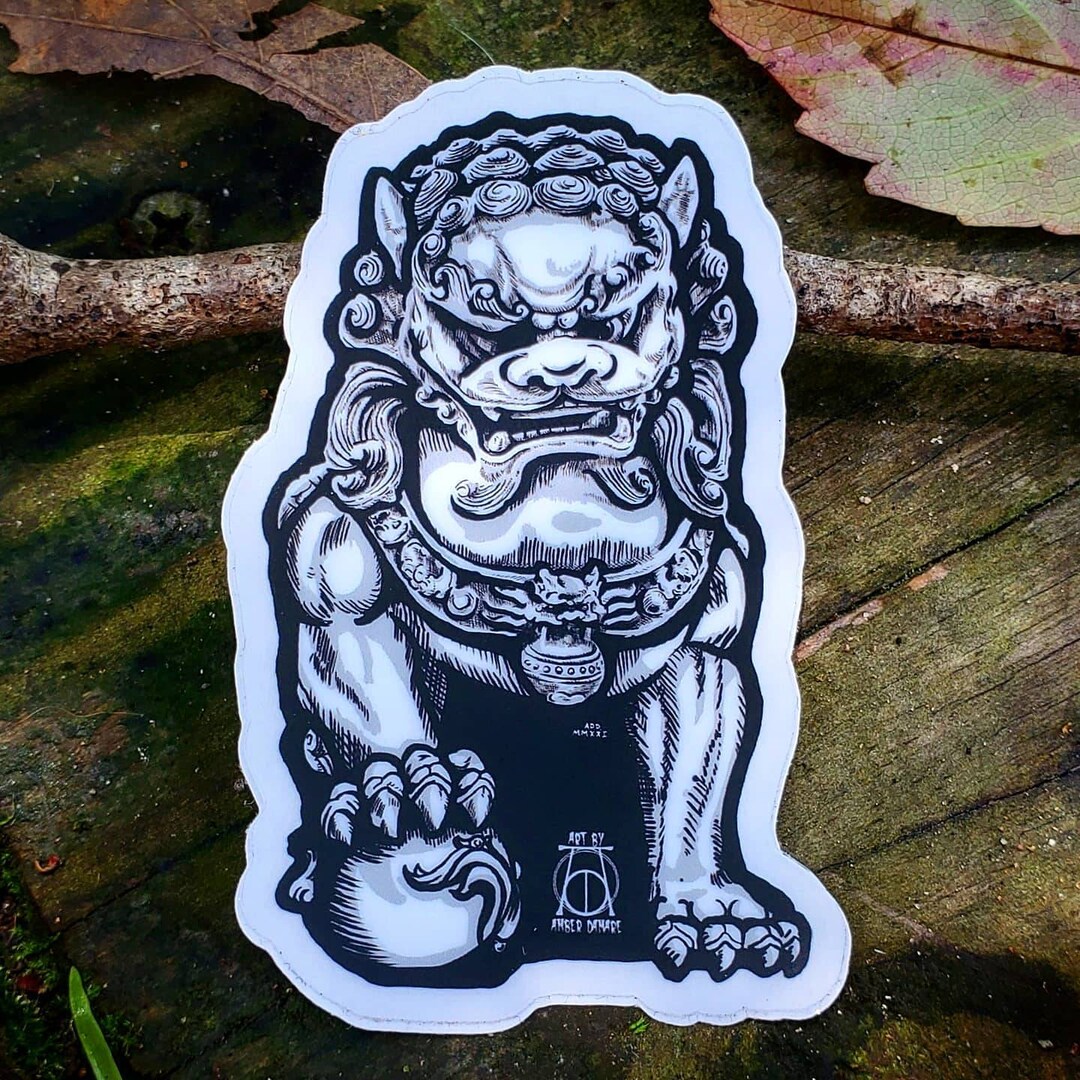 STICKER: Foo Dog Sticker, Dog Sticker, Magic Dog Sticker, Tattoo Style ...