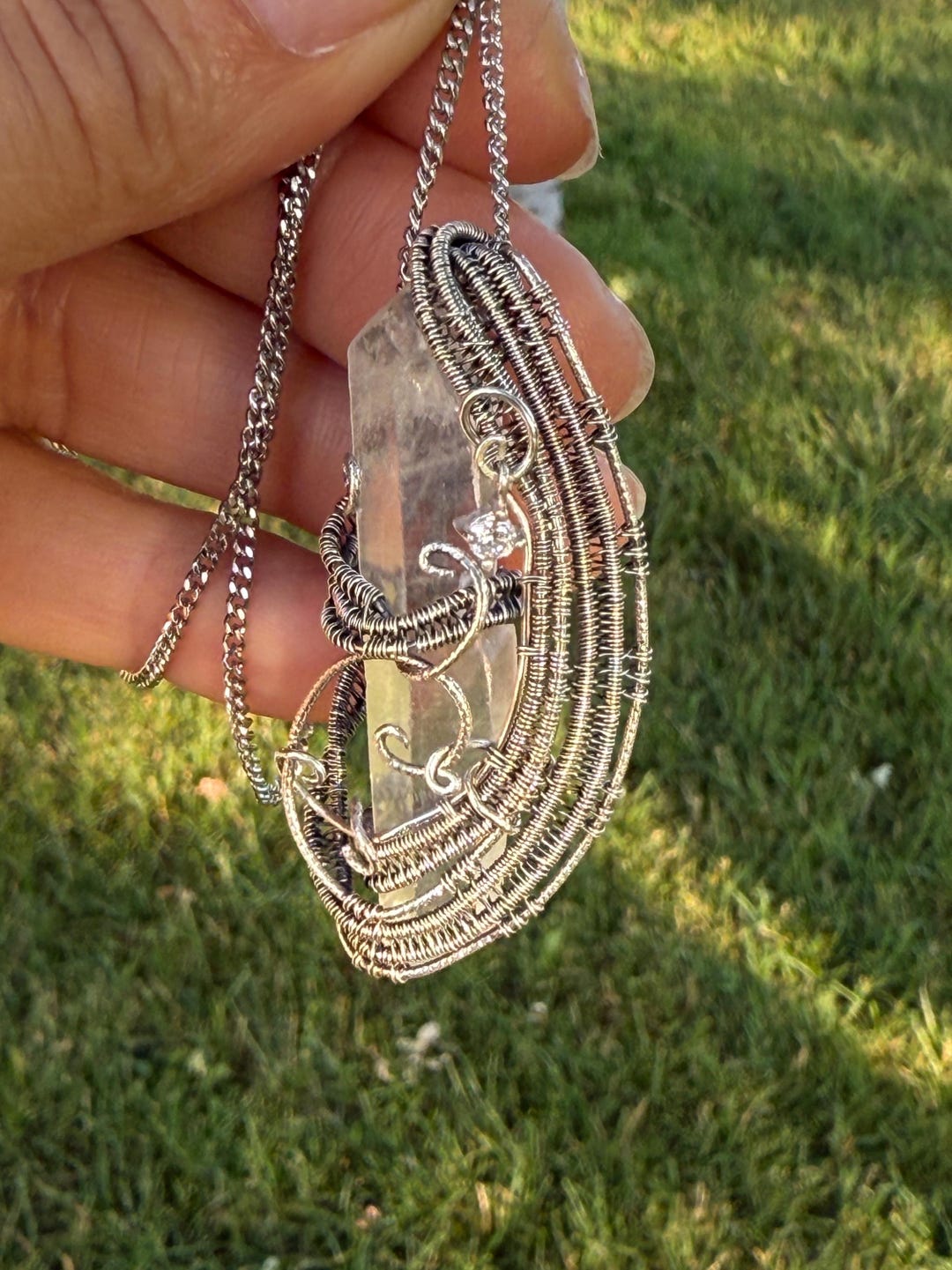 Crystal Wire Wrap Sterling Silver Detailed Wire Weaving W/crystal Drop ...