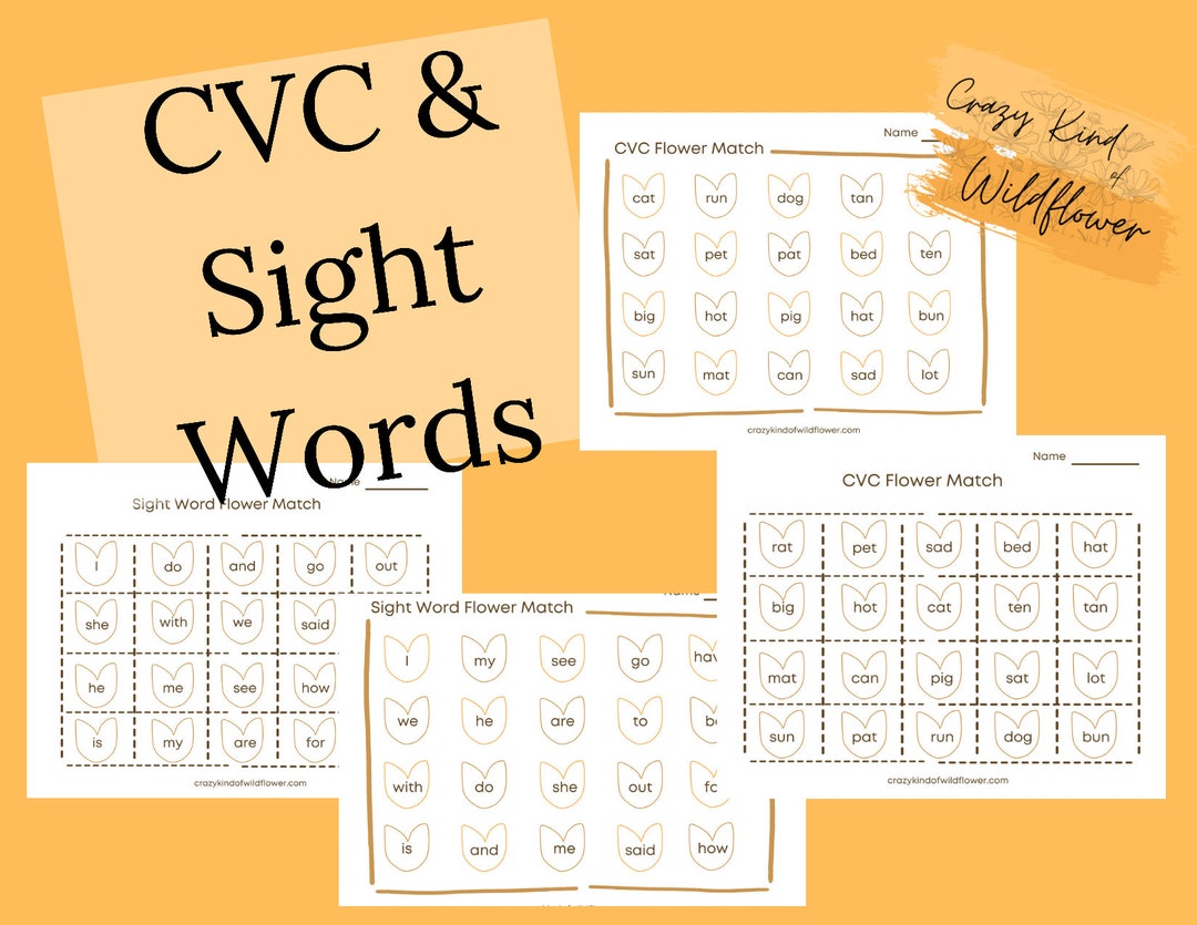 CVC & Sight Word Matching - Etsy