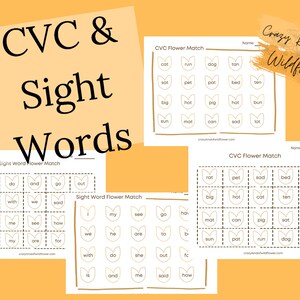 CVC & Sight Word Matching - Etsy