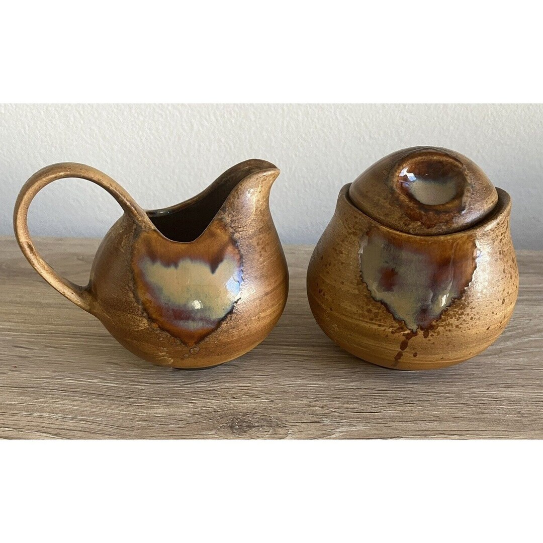 Sango Splash Drip Glaze Brown Creamer & Sugar Set Vintage Rustic 3 ...